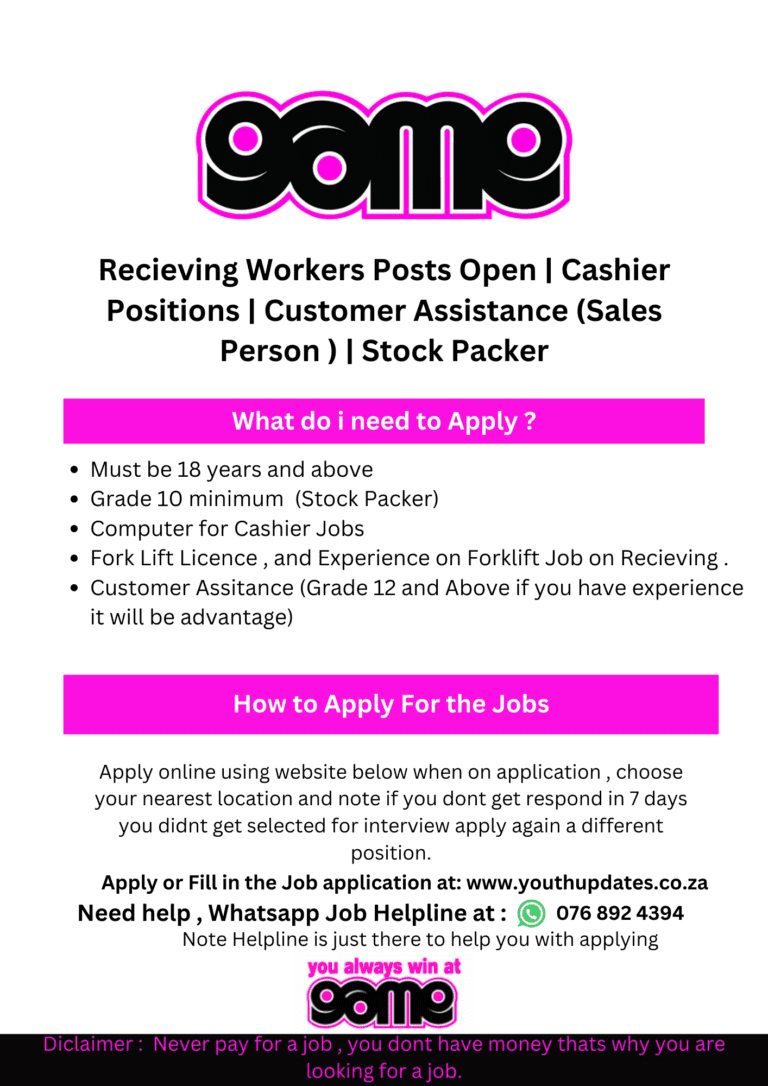 Job Opportunity At Game Store 2025 - YOUTH UPDATES